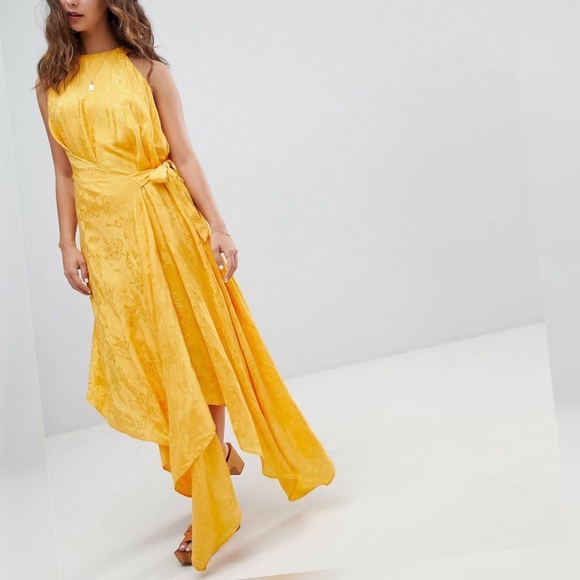 ASOS | Dresses | Asos Nwt Yellow Satin Drape Halter Midi Dress | Poshmark